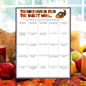 Thanksgiving Find the Guest Who Game, Adult Thanksgiving Party Games ...