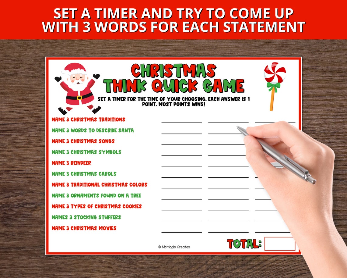Christmas Themed Think Quick Game Christmas Trivia Game - Etsy