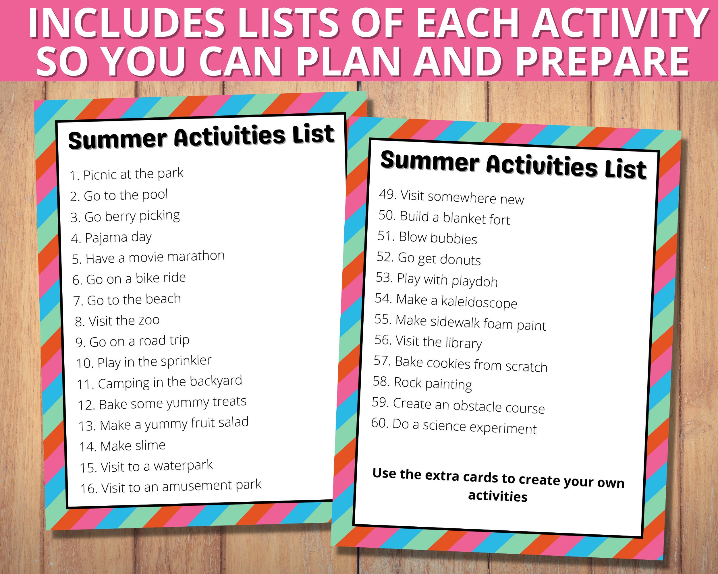 Summer Activity Cards for Kids Summer Activities for Kids - Etsy