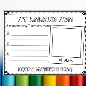 Mother's Day Activity for Kids, Mother's Day Questionnaire, 3 Reasons ...