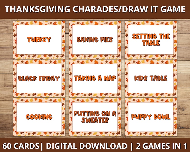 Thanksgiving Charades Printable Game Thanksgiving Draw It - Etsy