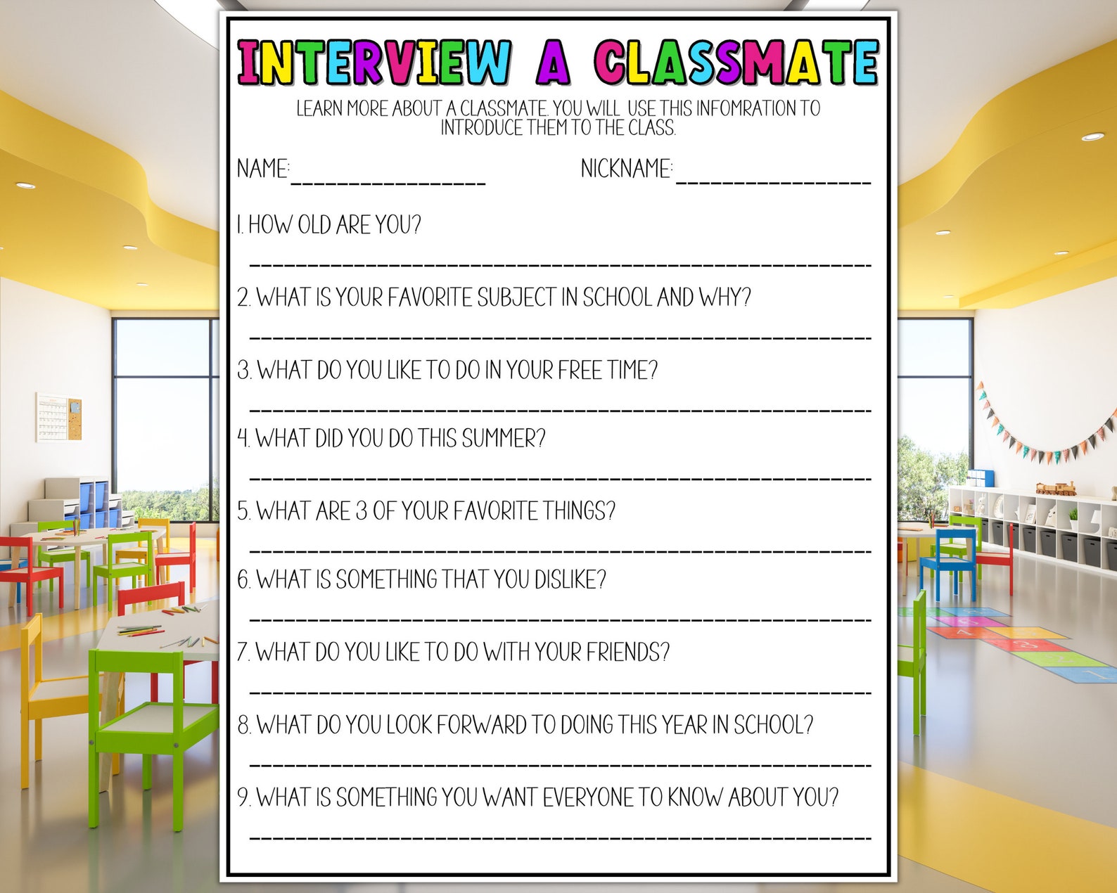 Back to School Interview a Classmate Activity First Day of - Etsy