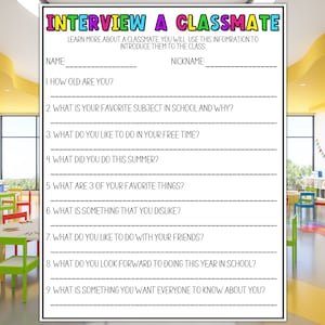 Back to School Interview a Classmate Activity First Day of - Etsy