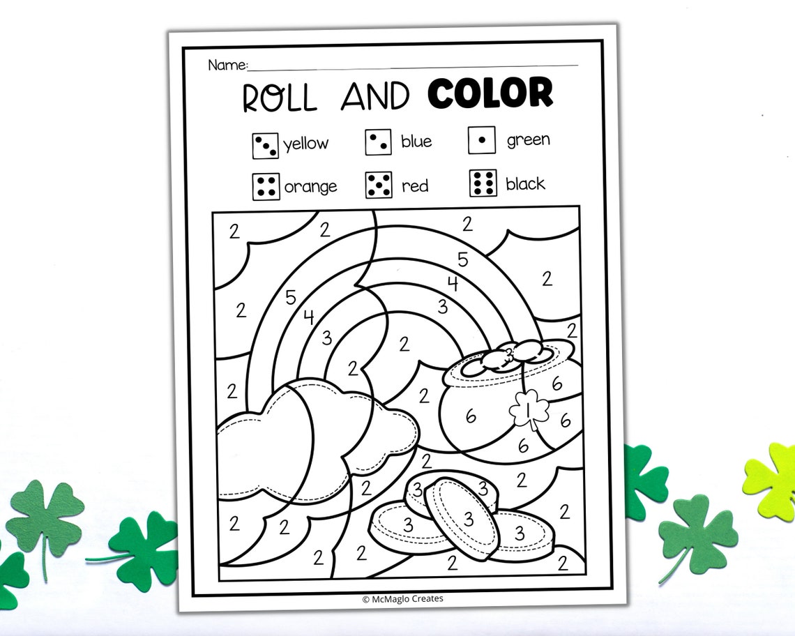 St. Patrick's Day Roll and Color Activity St. - Etsy