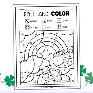 St. Patrick's Day Roll and Color Activity, St. Patrick's Day Color by ...