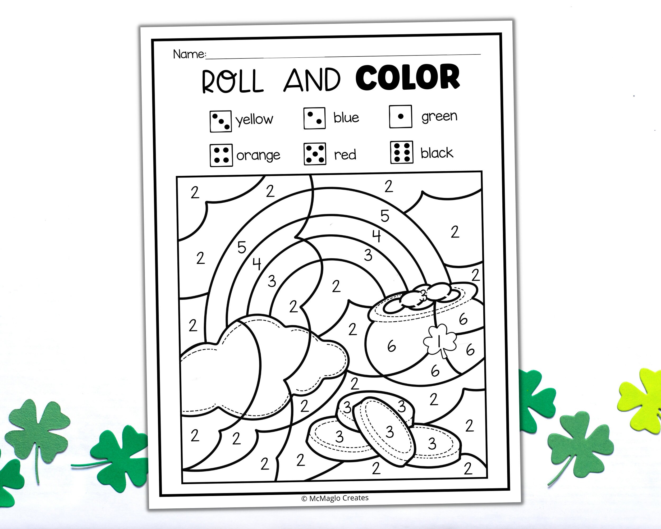 St. Patrick's Day Roll and Color Activity St. - Etsy