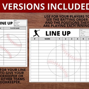 Baseball Line up Card Template, Batting Line up Printable, Baseball ...