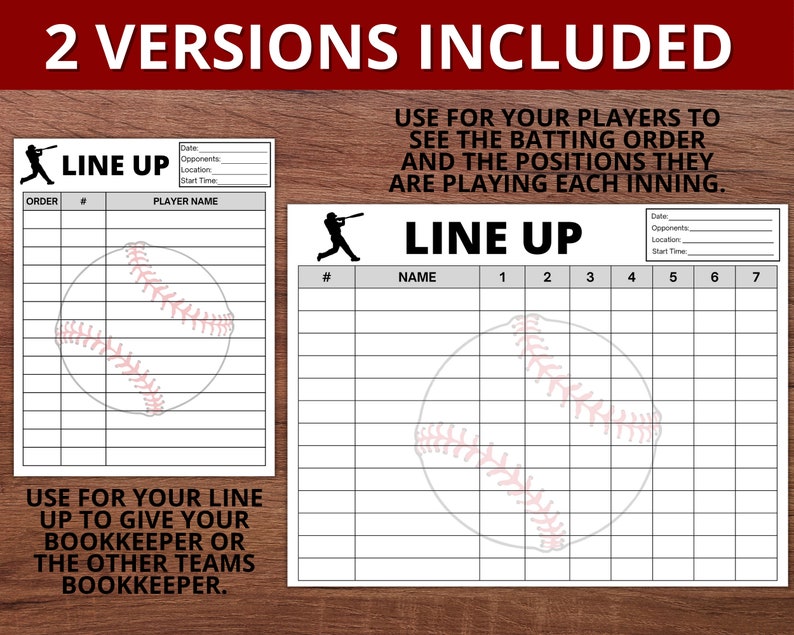 Baseball Line up Card Template, Batting Line up Printable, Baseball ...