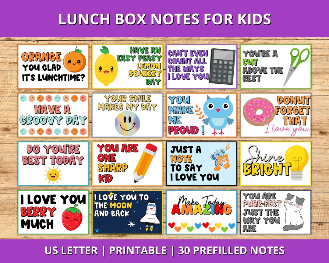 Lunch Box Notes for Kids, Lunch Box Note Template, Positive ...