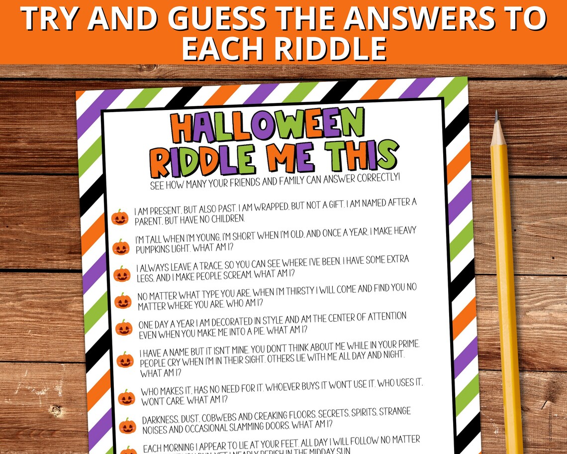 Halloween Riddle Me This Halloween Trivia Game Halloween - Etsy