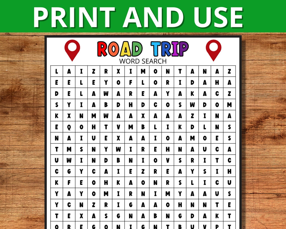 Road Trip Word Search Game Travel Activities for Kids Car - Etsy