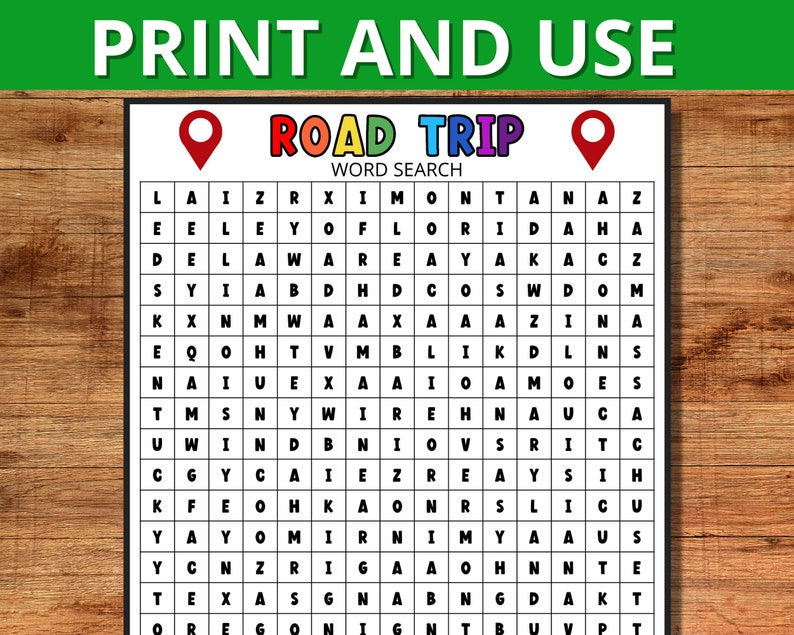 Road Trip Word Search Game, Travel Activities for Kids, Car Ride ...