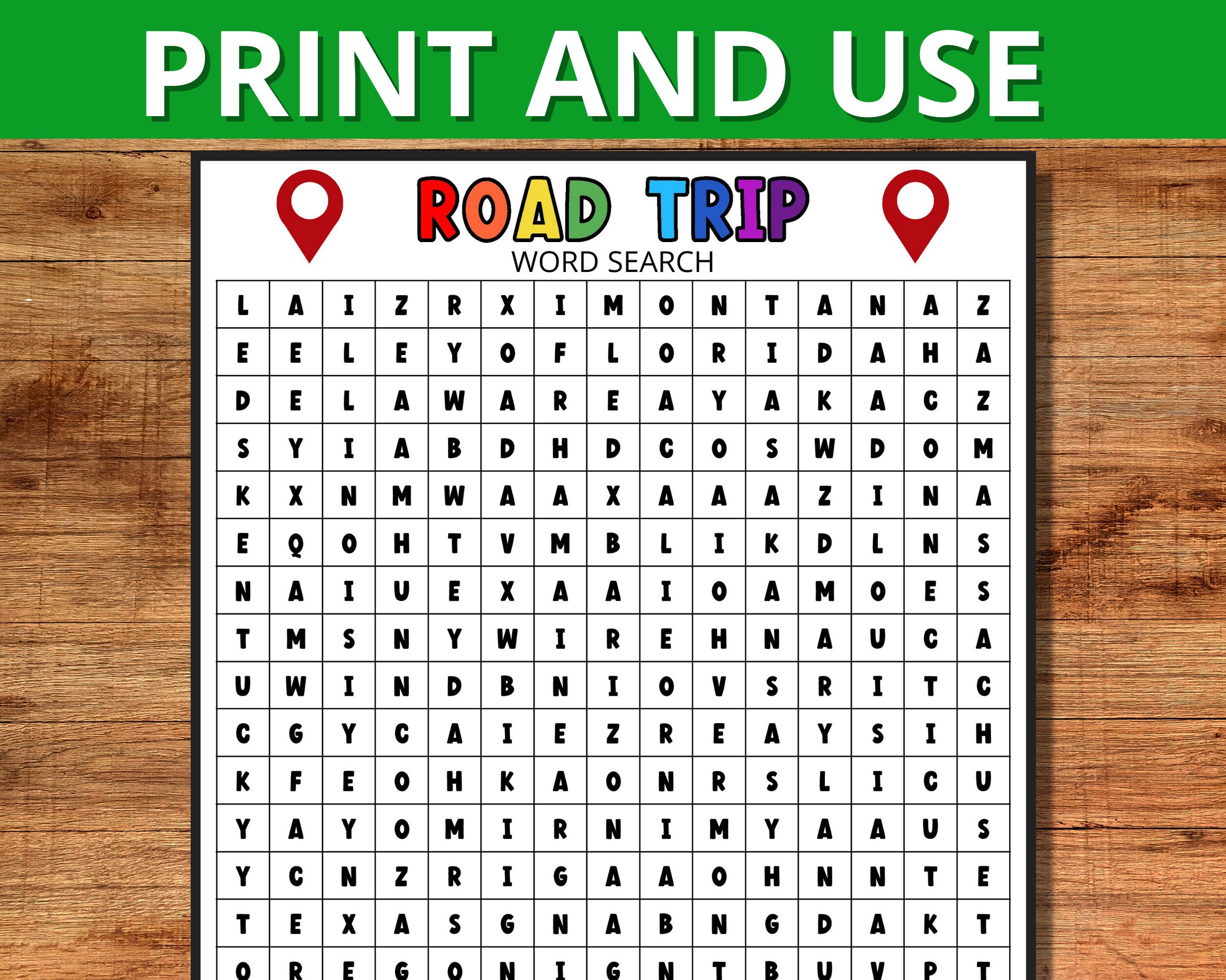 Road Trip Word Search Game, Travel Activities for Kids, Car Ride ...