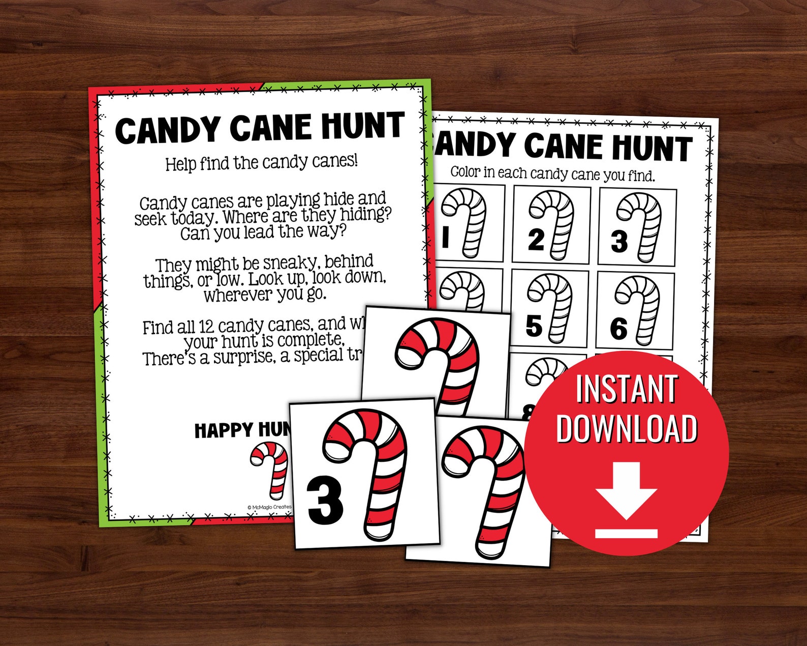 Printable Candy Cane Hunt Game, Candy Cane Scavenger Hunt, Holiday Game ...
