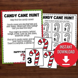 Printable Candy Cane Hunt Game, Candy Cane Scavenger Hunt, Holiday Game ...