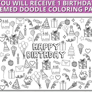 Birthday Doodles Coloring Page, Happy Birthday Coloring Sheet ...