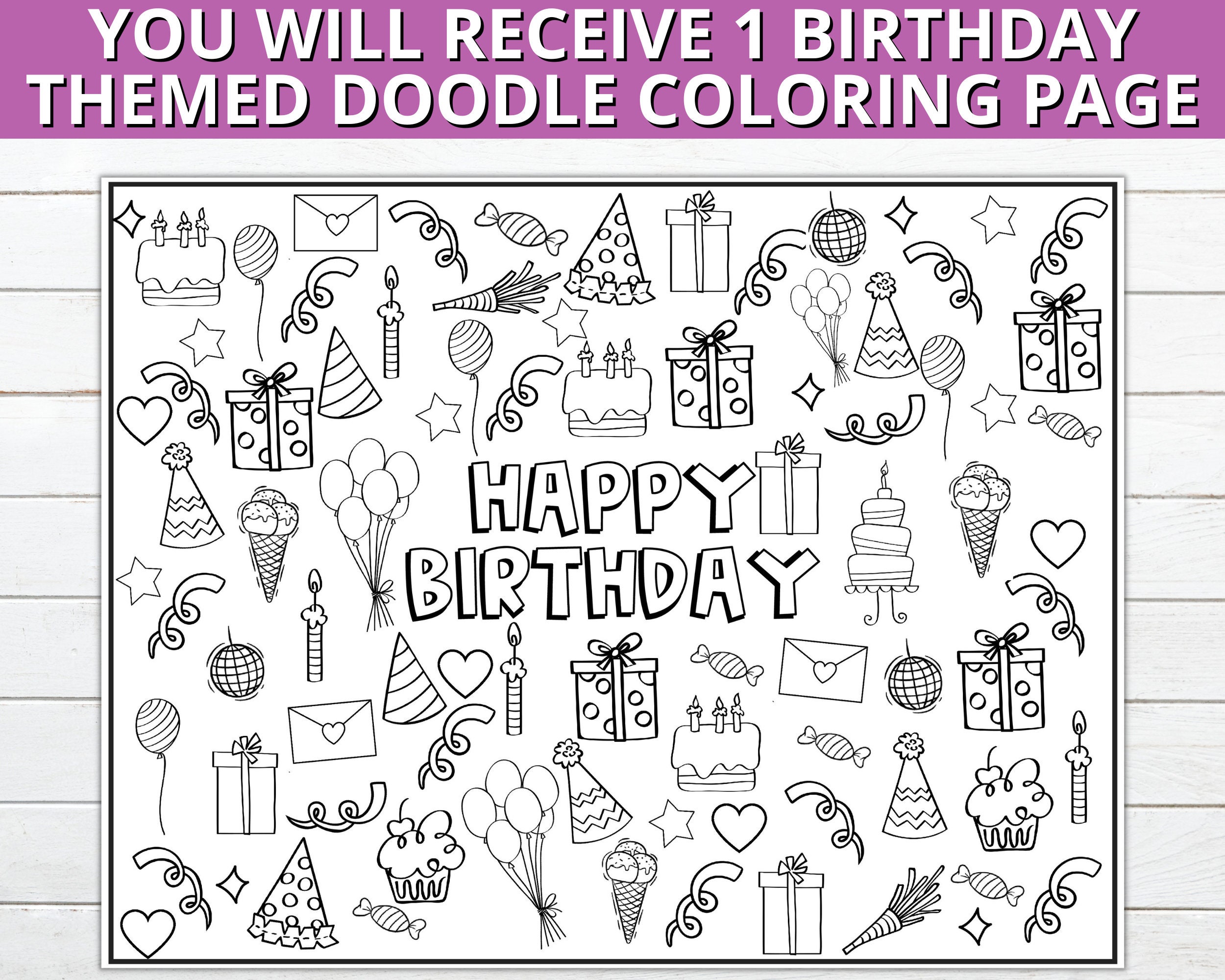 Birthday Doodles Coloring Page, Happy Birthday Coloring Sheet ...