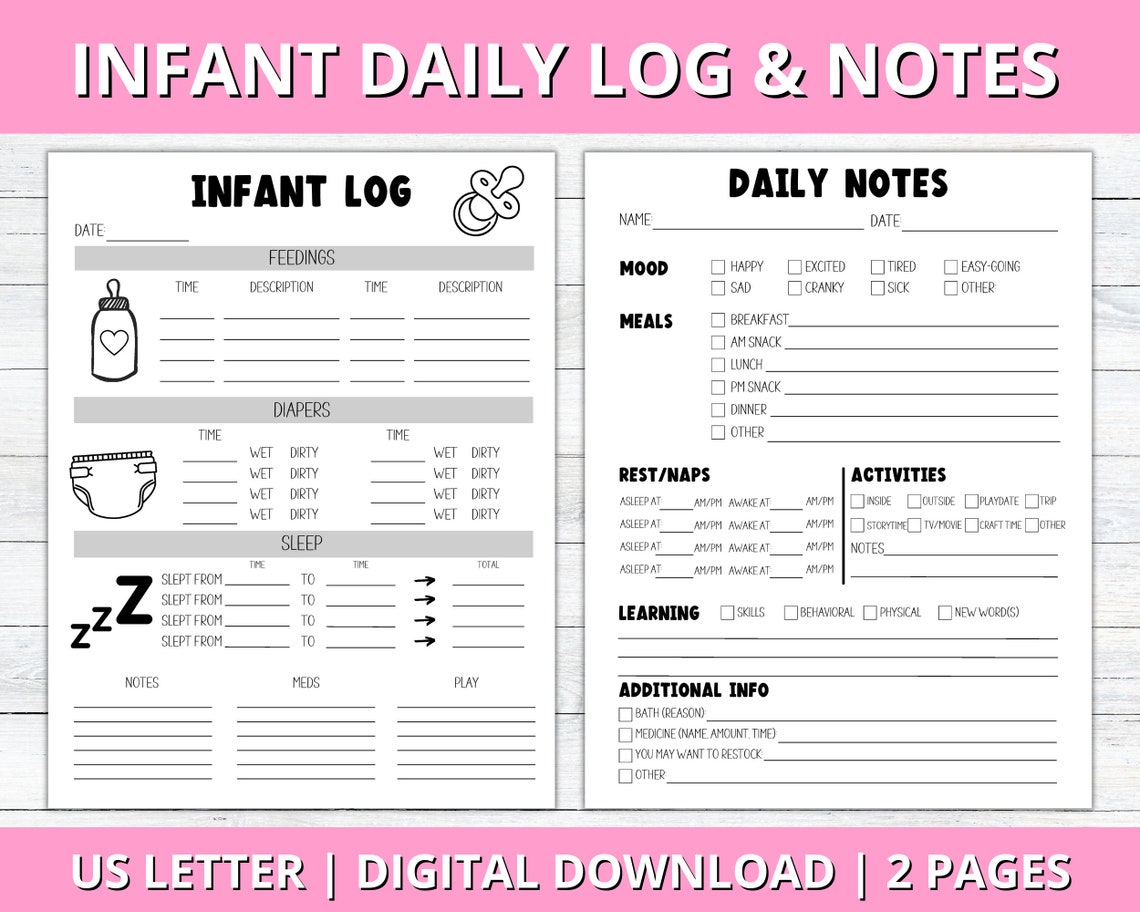 Infant Daily Log Printable, Baby Daily Log and Notes, Infant Daily ...