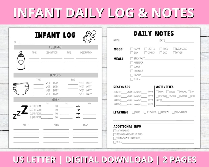 Infant Daily Log Printable, Baby Daily Log and Notes, Infant Daily ...