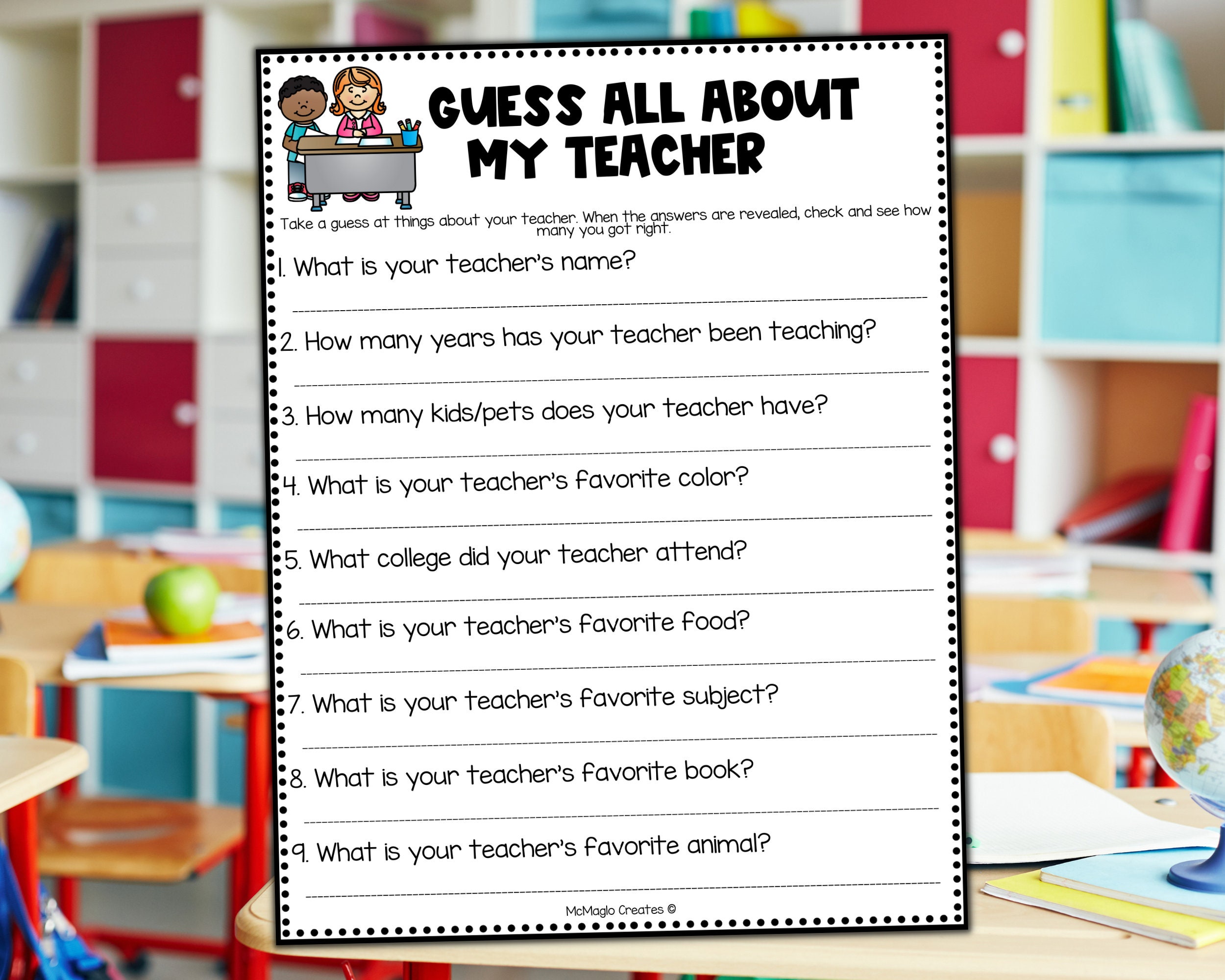 Guess All About My Teacher Game, Printable Back to School Icebreaker ...