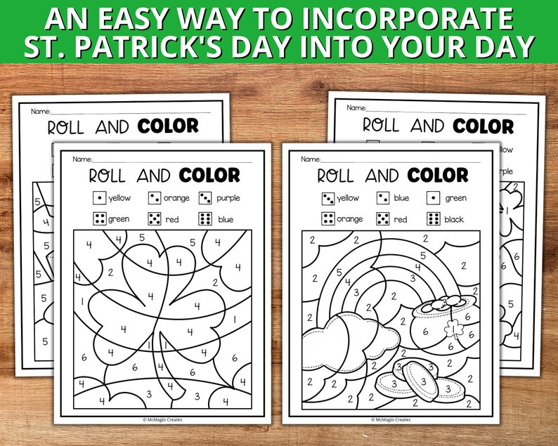 St. Patrick's Day Roll and Color Activity, St. Patrick's Day Color by ...