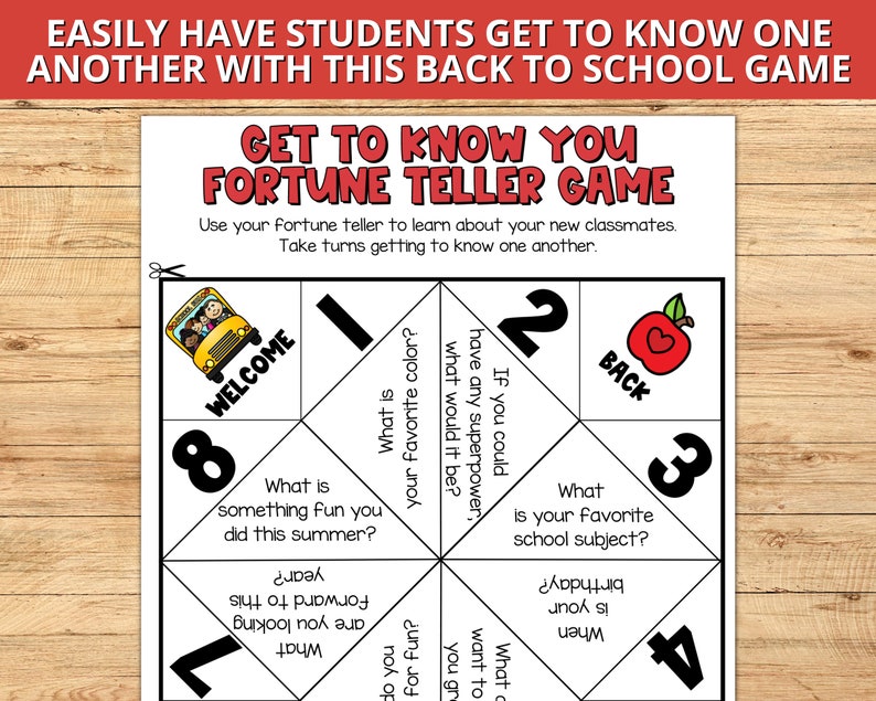 Back to School Fortune Teller Game, Back to School Get to Know You ...