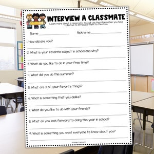 Back to School Interview a Classmate Activity, First Day of School Get ...