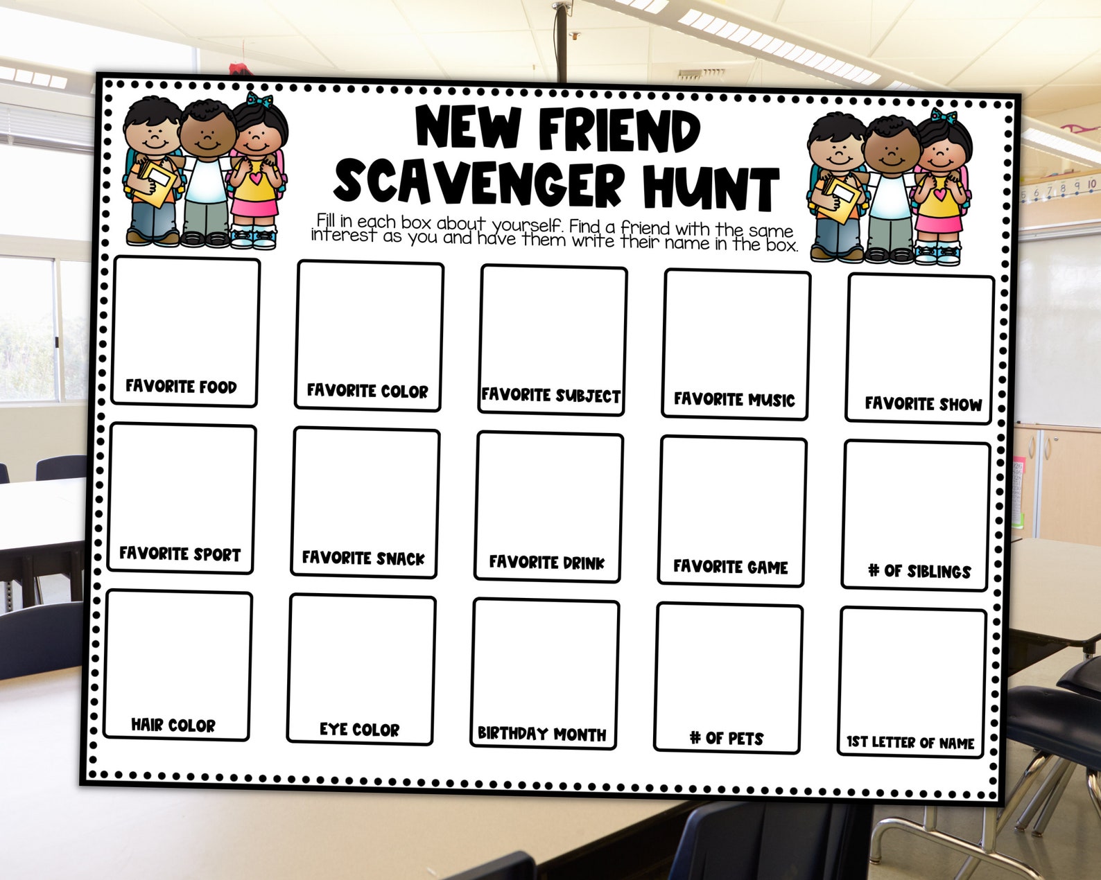 Back to School New Friend Scavenger Hunt, Find Someone Who Game ...