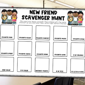 Back to School New Friend Scavenger Hunt, Find Someone Who Game ...