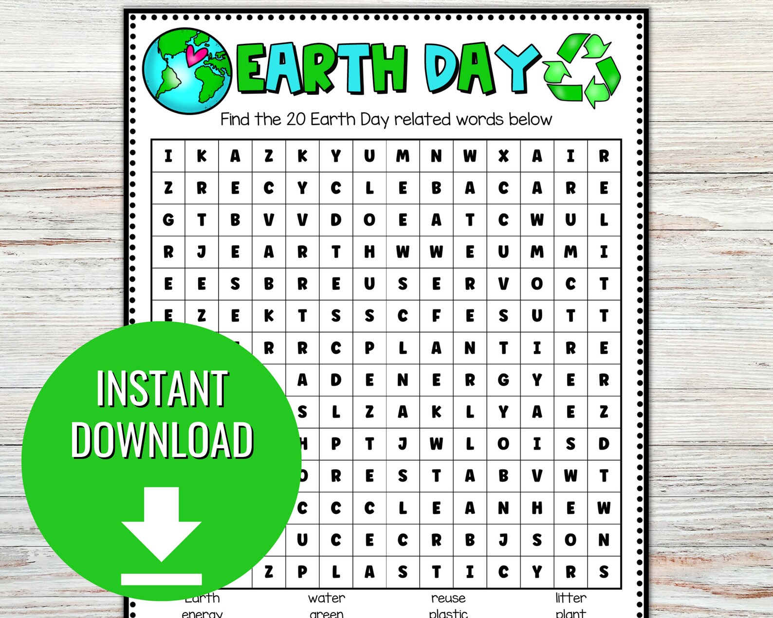 Earth Day Word Search Earth Day Printable - Etsy