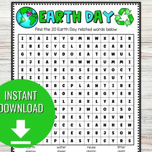 Earth Day Word Search, Earth Day Printable - Etsy