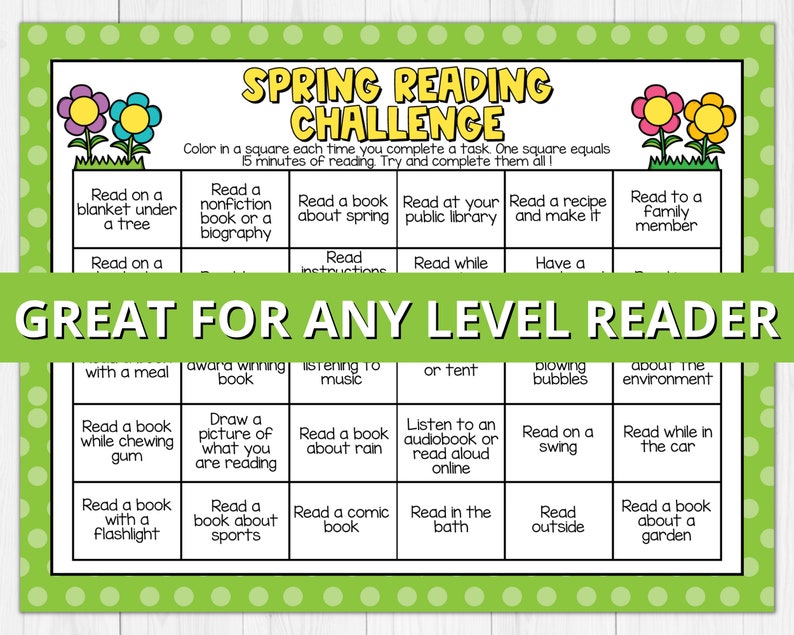 Spring Reading Challenge for Kids, Reading Printable Activities, Kids ...