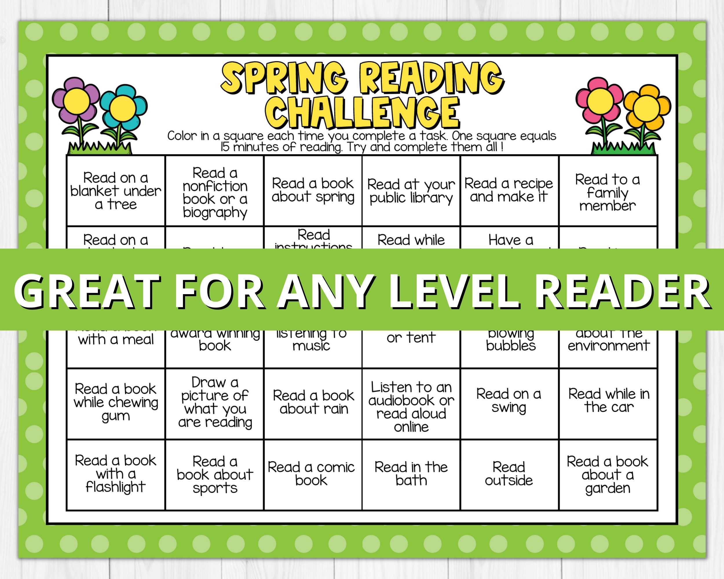 Spring Reading Challenge for Kids, Reading Printable Activities, Kids ...
