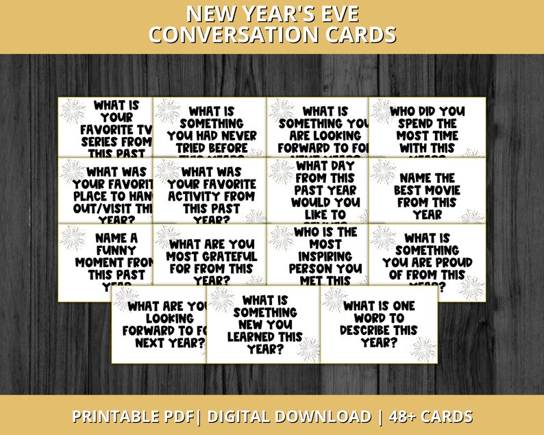 New Year's Eve Conversation Cards, New Year's Eve Party Game, New Year ...