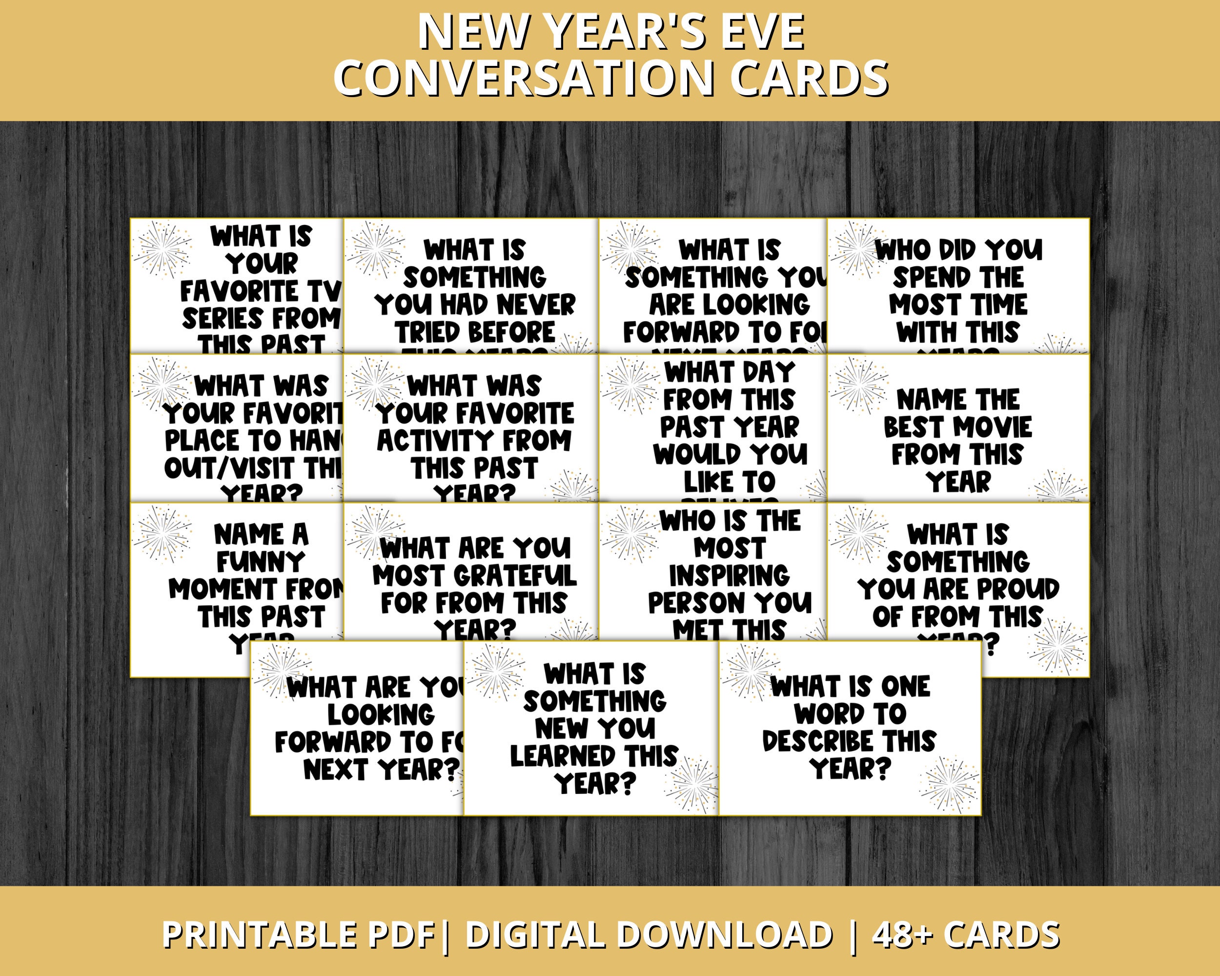 New Year's Eve Conversation Cards, New Year's Eve Party Game, New Year ...