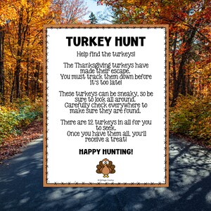 Printable Turkey Hunt Game, Thanksgiving Scavenger Hunt, Thanksgiving ...