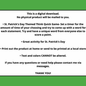 St. Patrick's Day Themed Think Quick Game, St. Patrick's Day Trivia ...