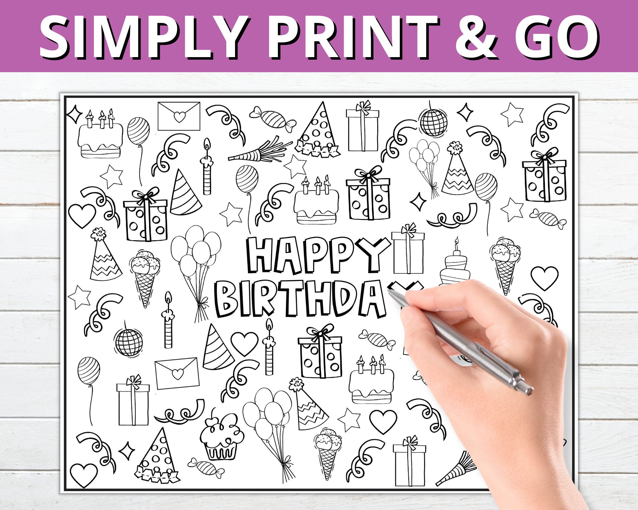 Birthday Doodles Coloring Page, Happy Birthday Coloring Sheet ...