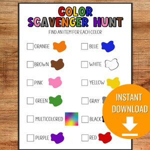 Color Scavenger Hunt, Road Trip Scavenger Hunt Printable for Kids ...