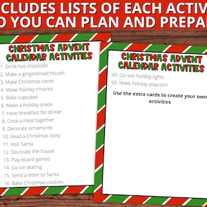 Christmas Advent Calendar Activity Cards, Family Holiday Activities ...