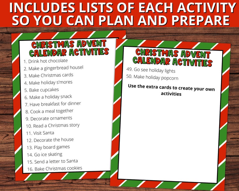 Christmas Advent Calendar Activity Cards Family Holiday - Etsy