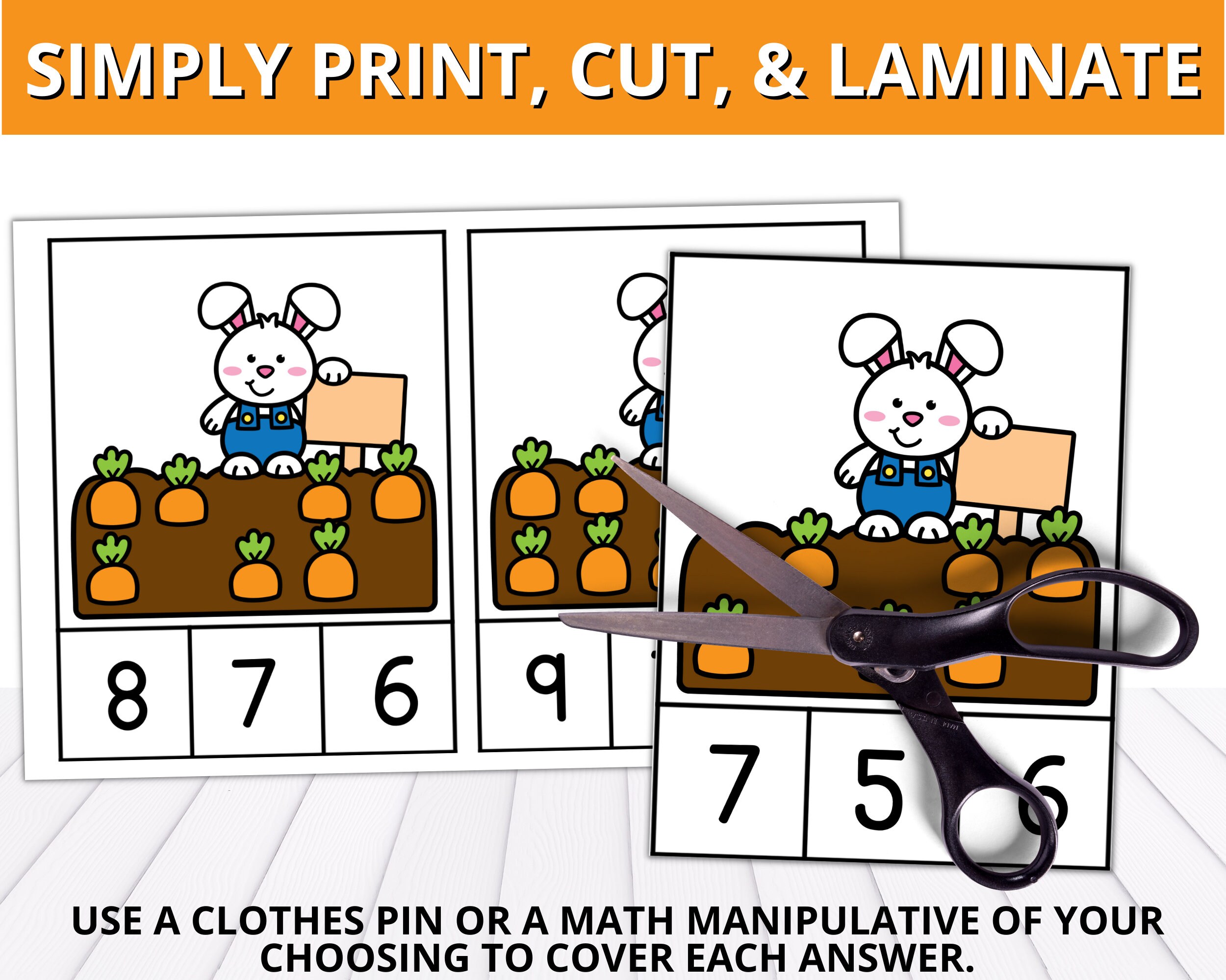 Carrot Themed Clip and Count Cards (1-20) With Worksheets Version ...