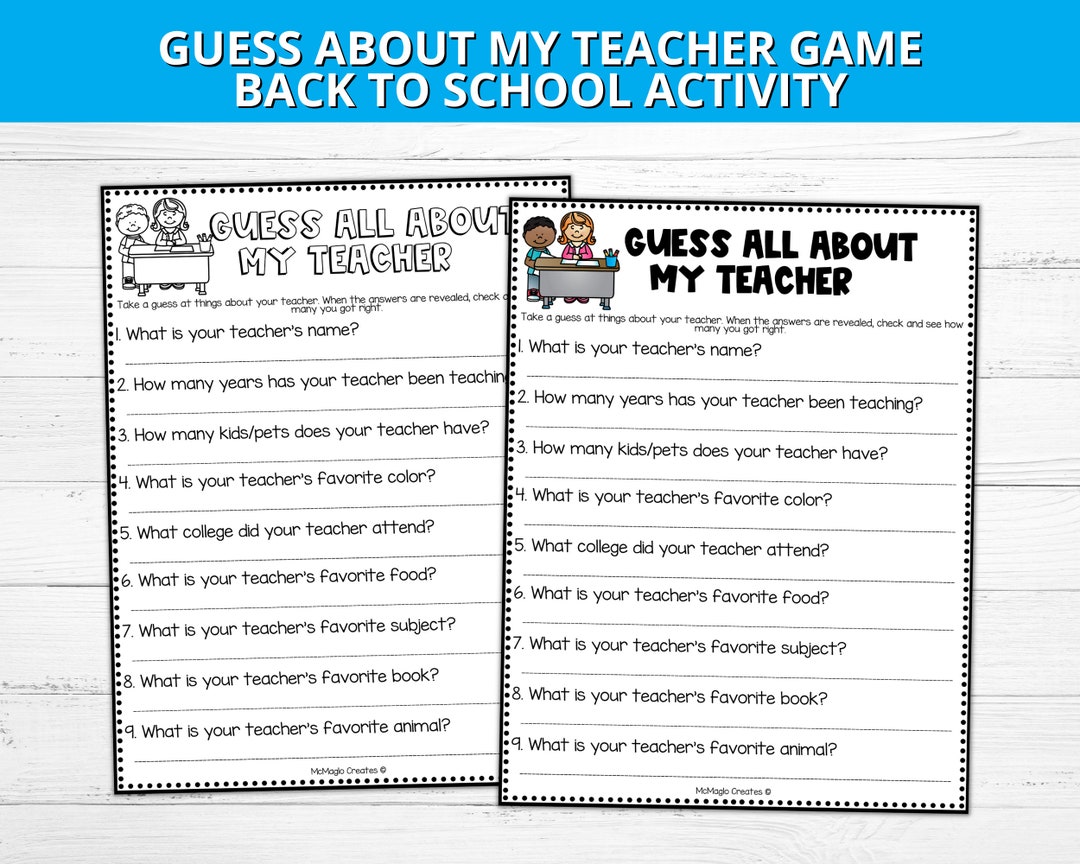 Guess All About My Teacher Game, Printable Back to School Icebreaker ...