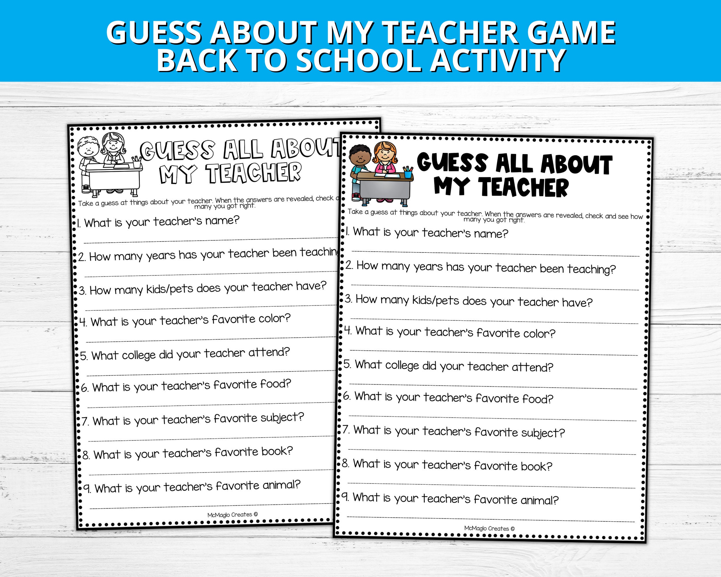 Guess All About My Teacher Game, Printable Back to School Icebreaker ...