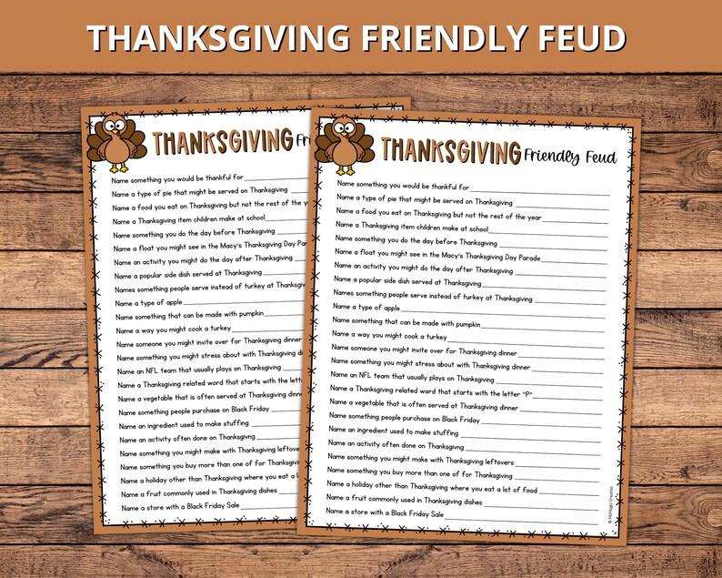 Thanksgiving Friendly Feud, Thanksgiving Trivia Game, Thanksgiving ...