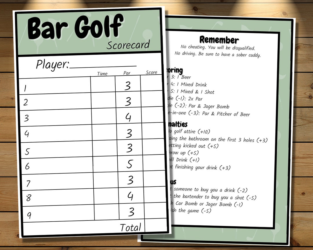 Custom Bar Golf Pub Golf Scorecard Bar Golf And Pub Golf Etsy