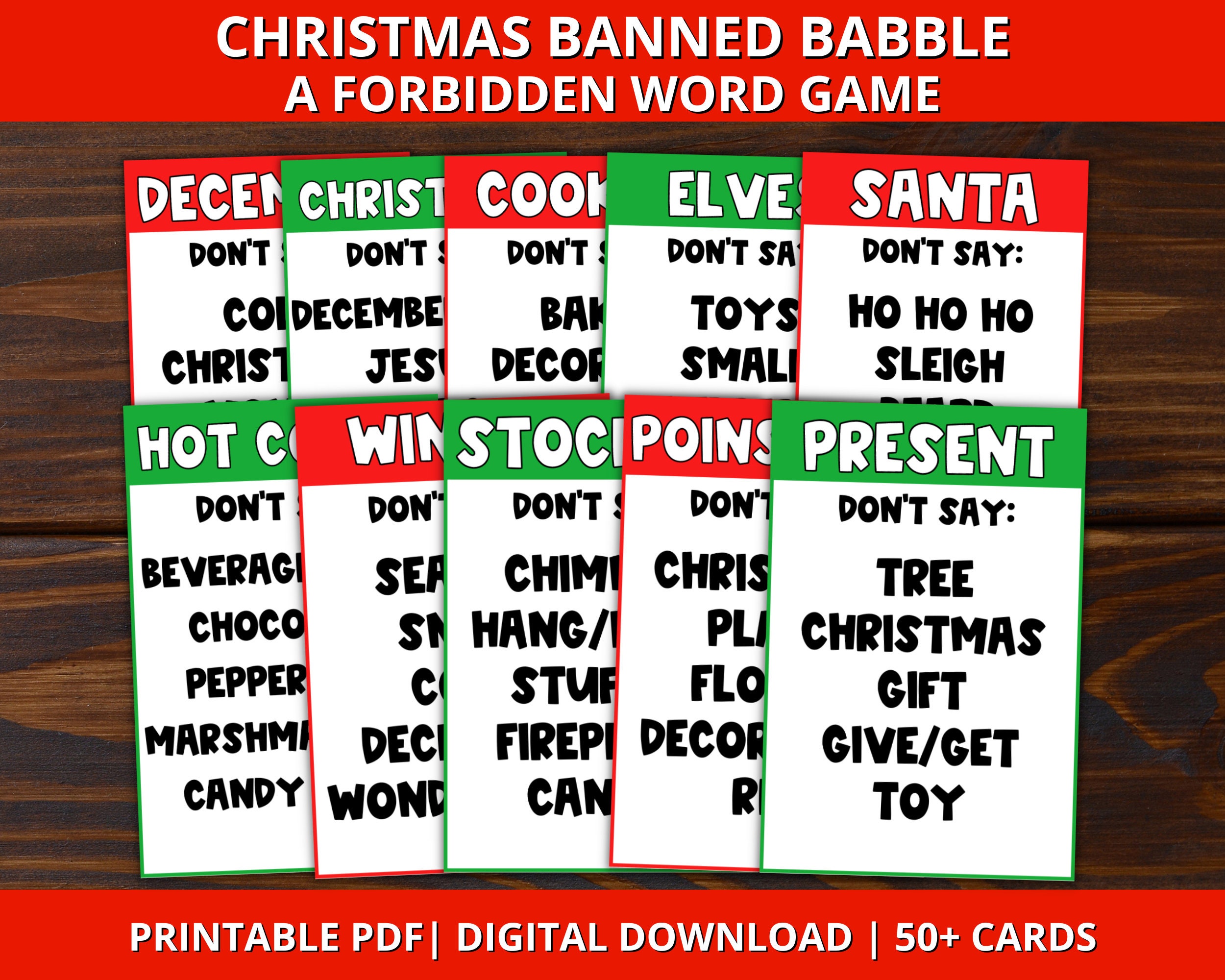 Christmas Printable Party Game, Banned Babble A Forbidden Words Game ...