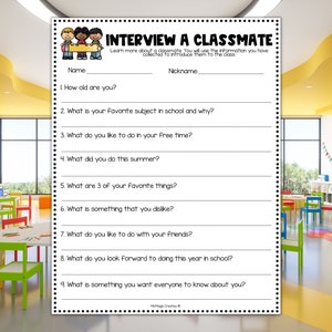 Back to School Interview a Classmate Activity, First Day of School Get ...