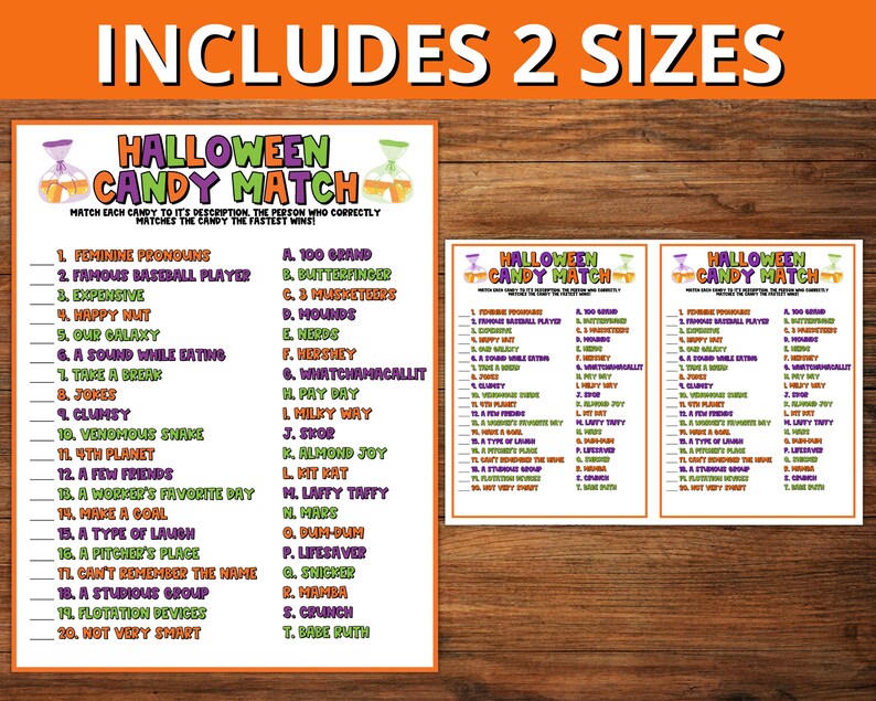 Halloween Candy Match Game Halloween Party Activity for Kids - Etsy