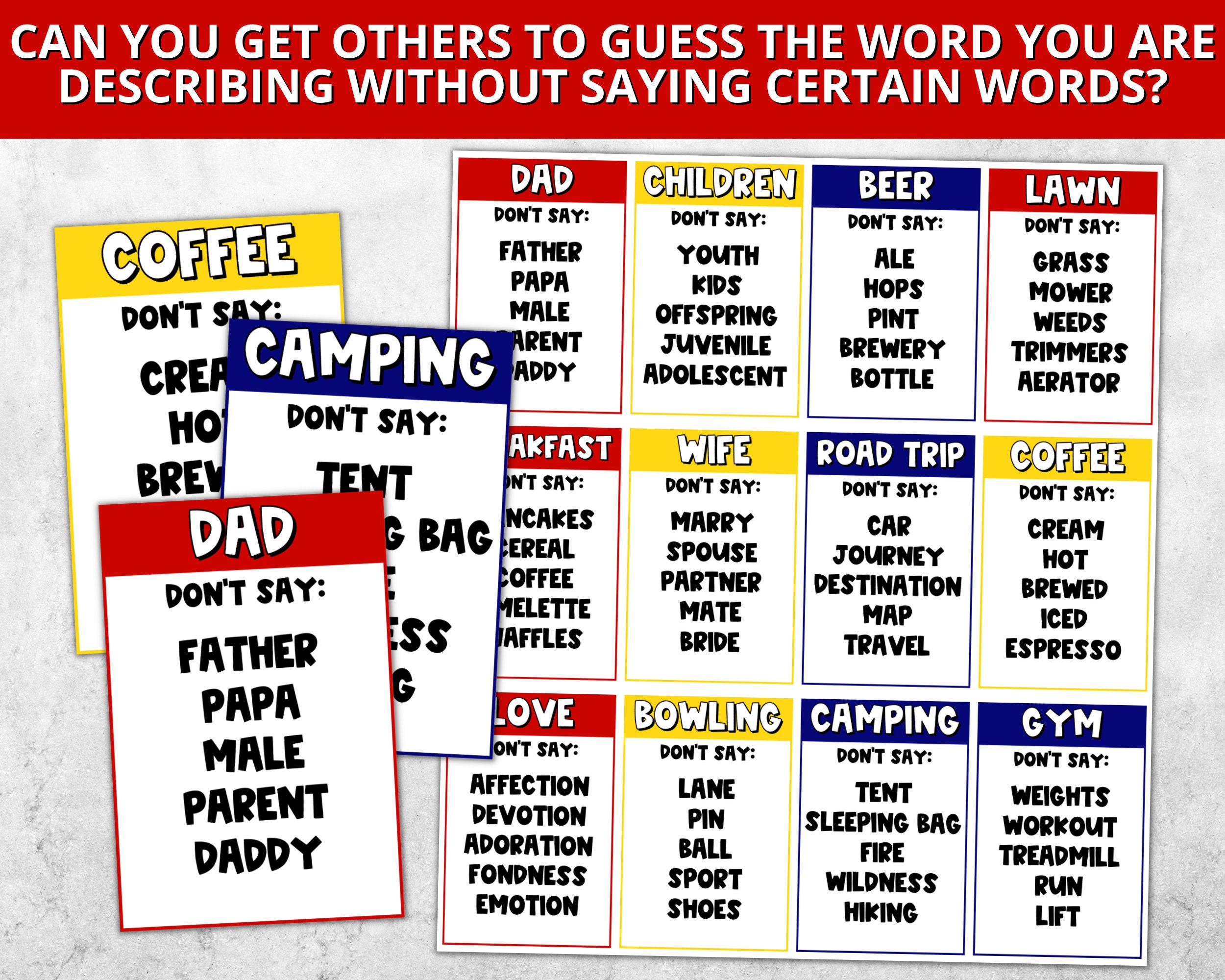 Father's Day Printable Game, Banned Babble A Forbidden Word Game, Group ...